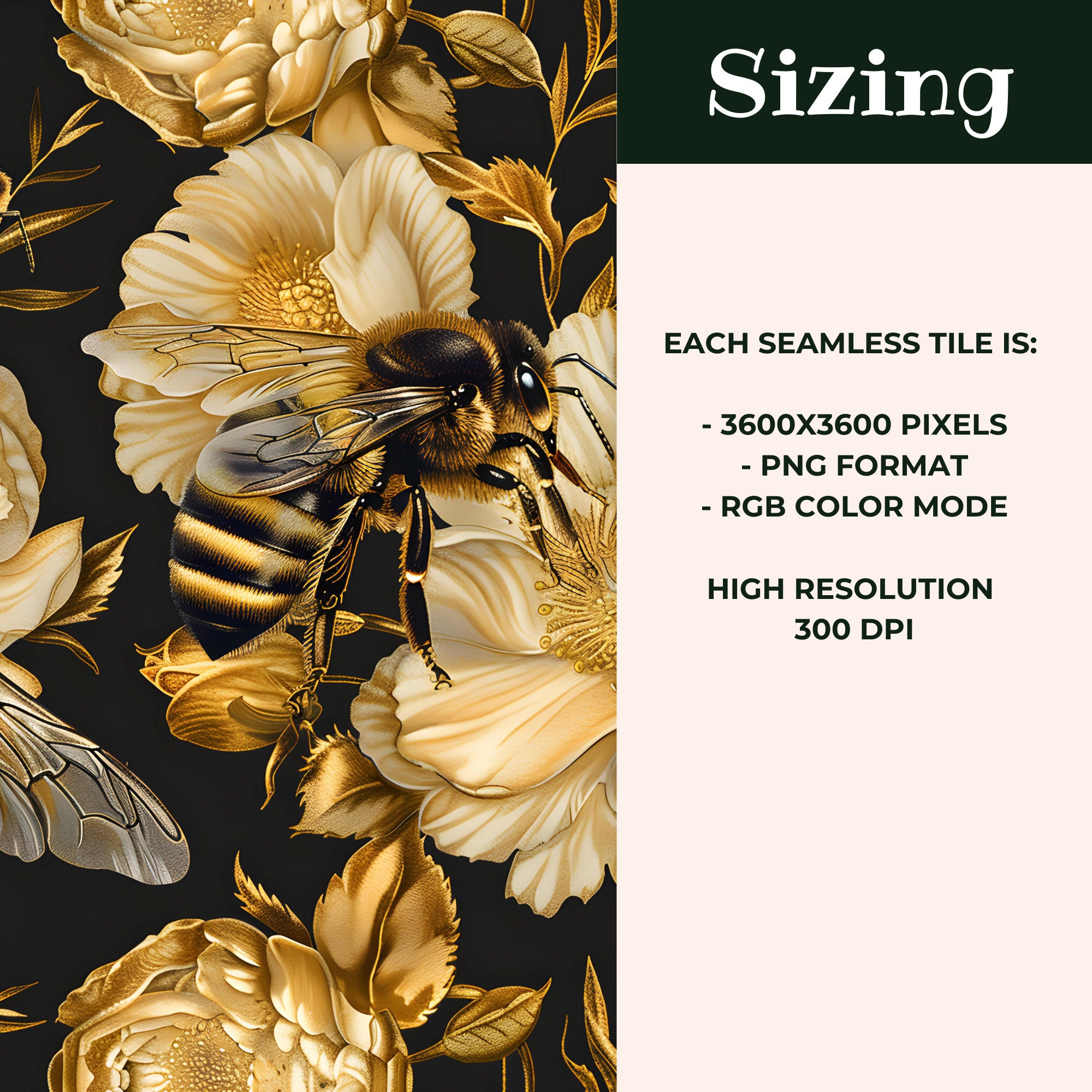 Bee Flower Seamless Pattern Bee Pattern Wallpaper Bee Botanical Print