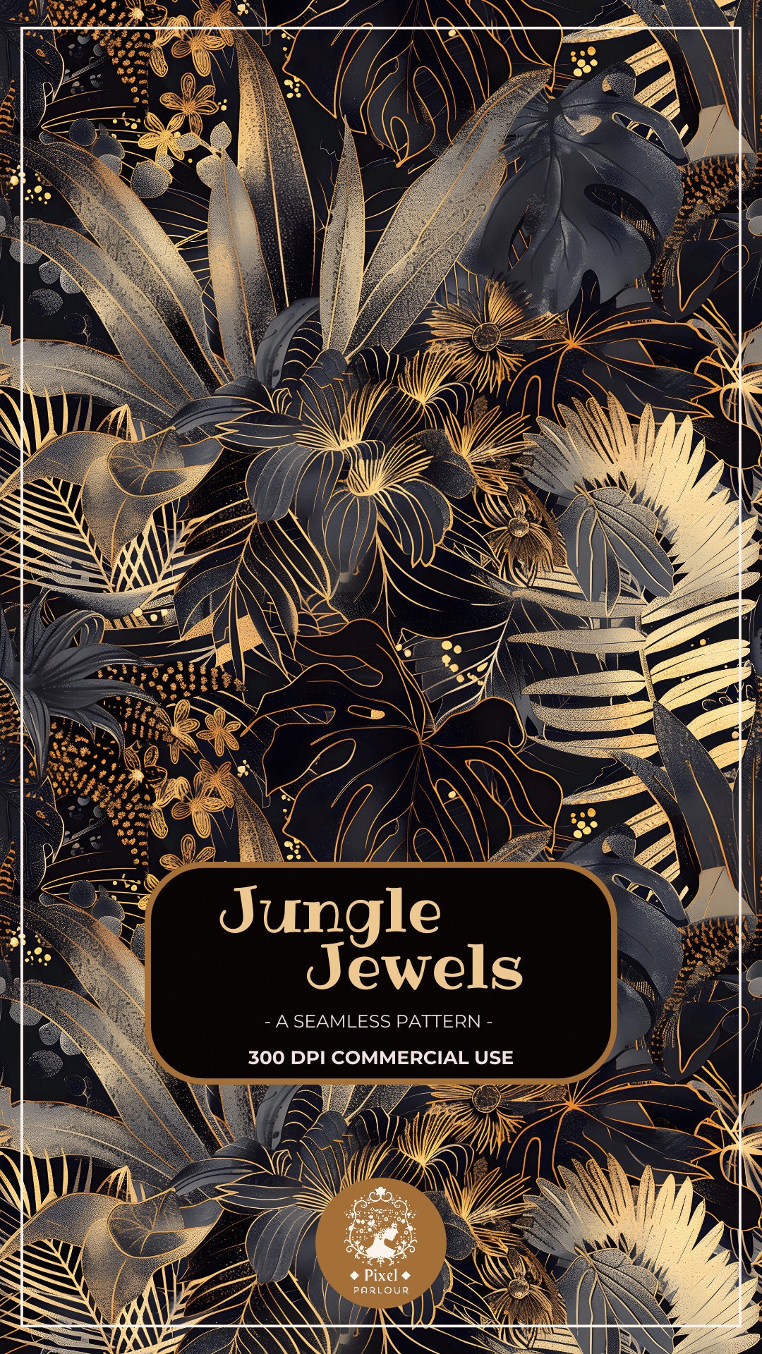 Jungle Wallpaper Seamless Pattern Downloadable Jungle Pattern File Gold ...