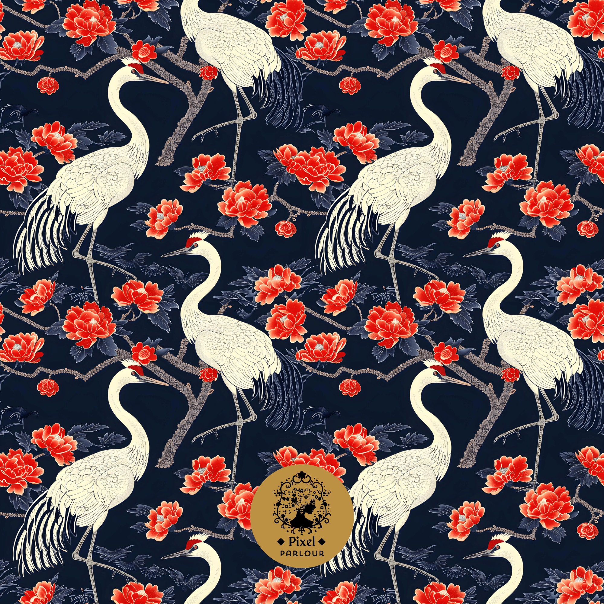 Chinoiserie Wallpaper Pattern Crane Print Crane Wallpaper Crane ...