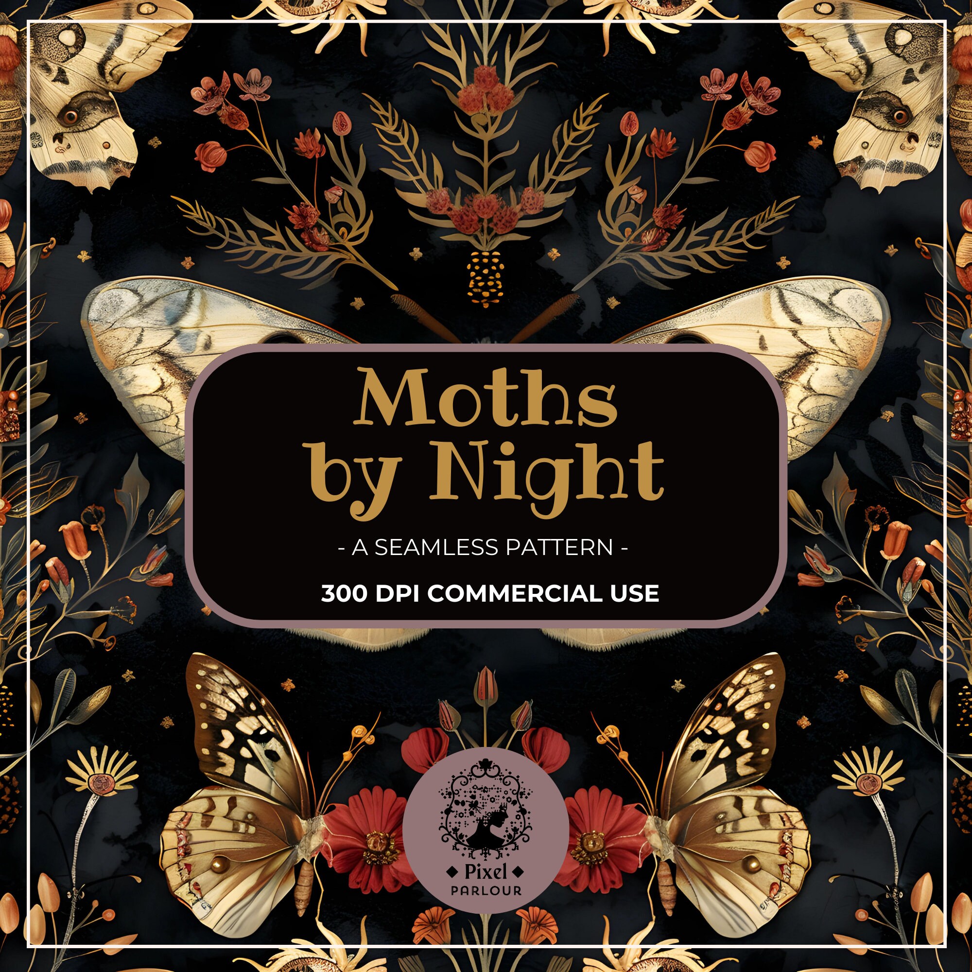 Moths Seamless Pattern Moth Wallpaper Moths Botanical Print Night Moths Digital Paper Moth ...