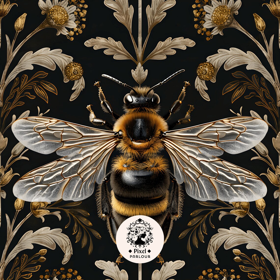 Bee Seamless Pattern Bee Wallpaper Baroque Bees Botanical Print Night ...