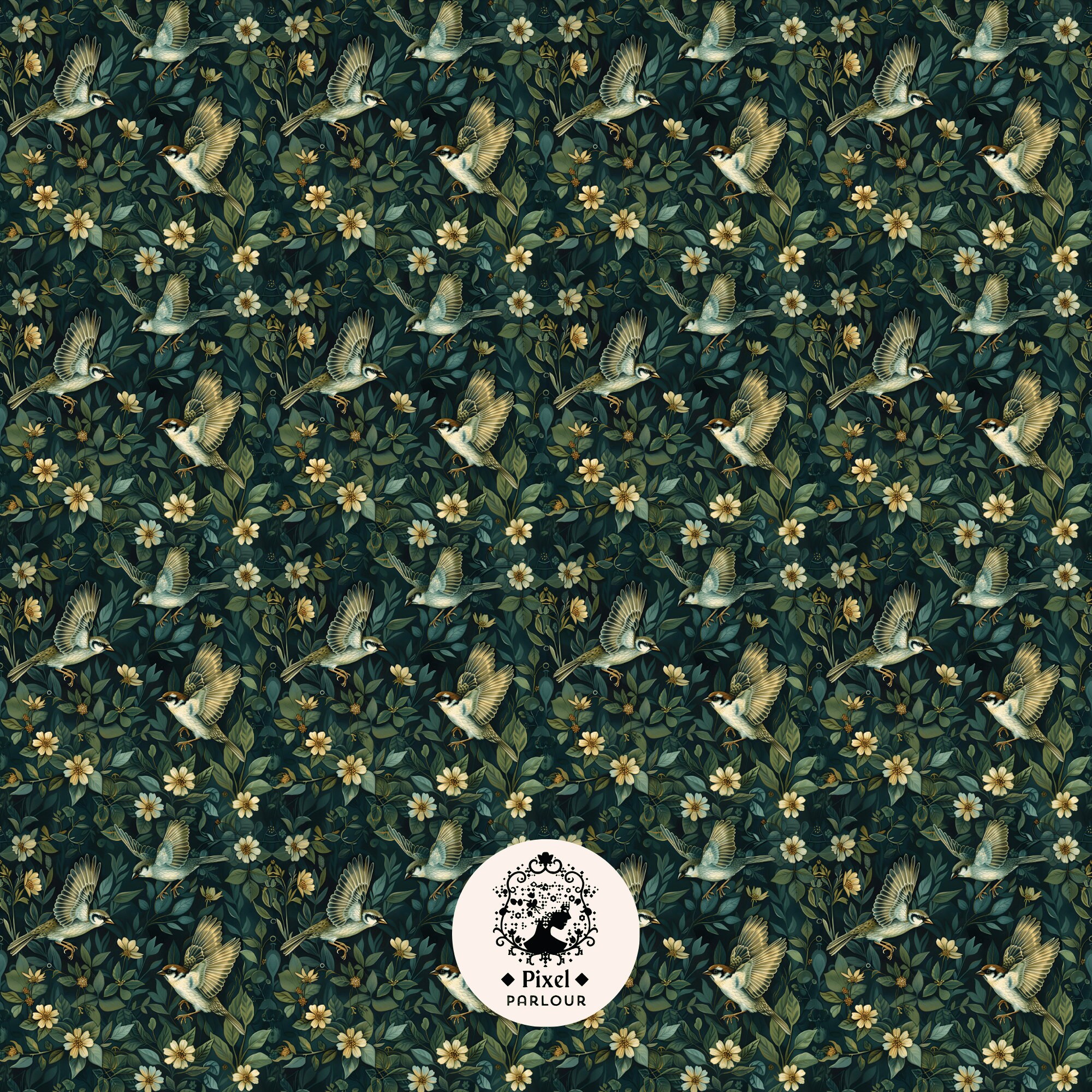 Woodland Pattern Birds Seamless Paper Woodland Sparrows Pattern Bird ...
