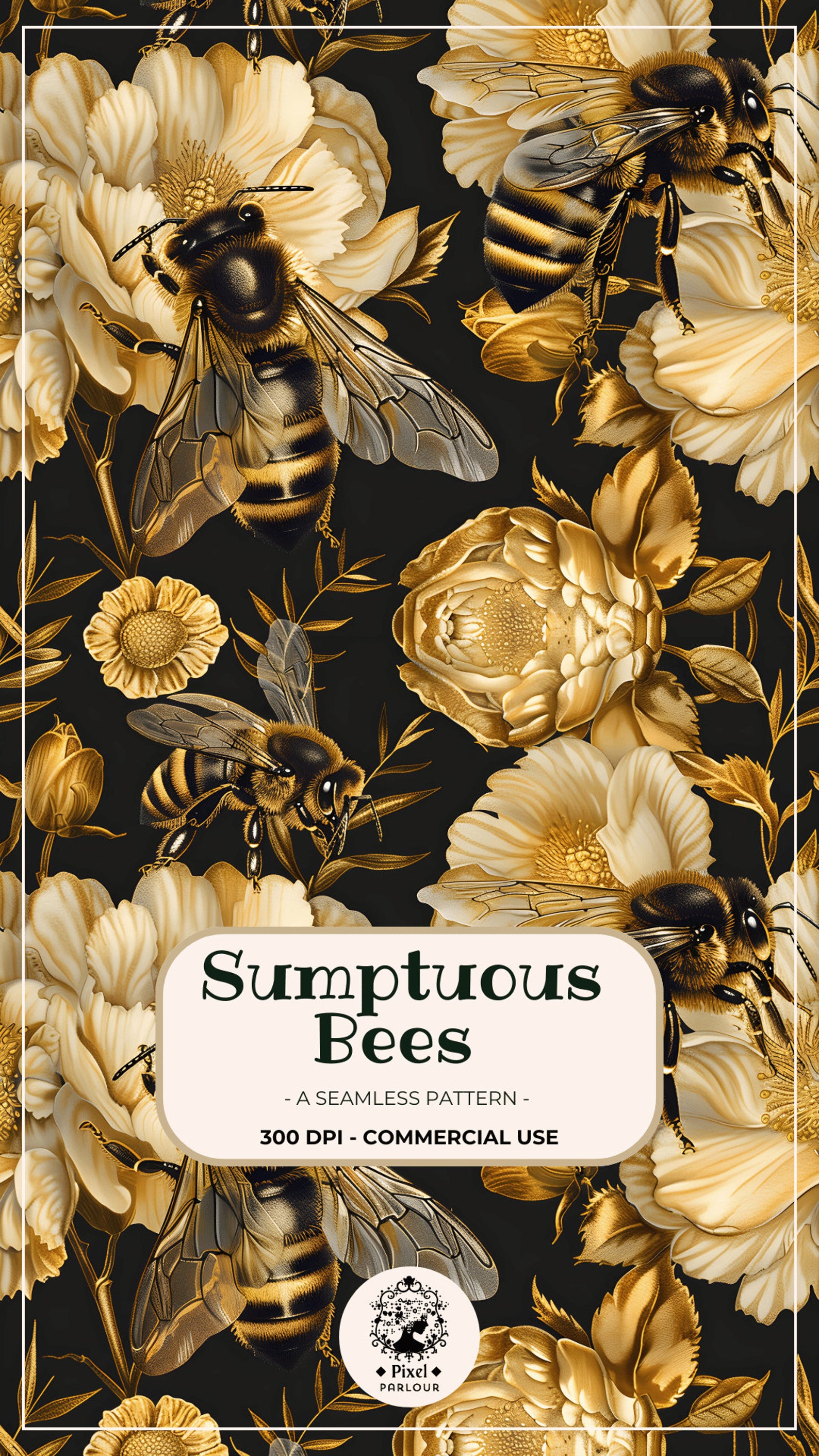 Bee Flower Seamless Pattern Bee Pattern Wallpaper Bee Botanical Print ...