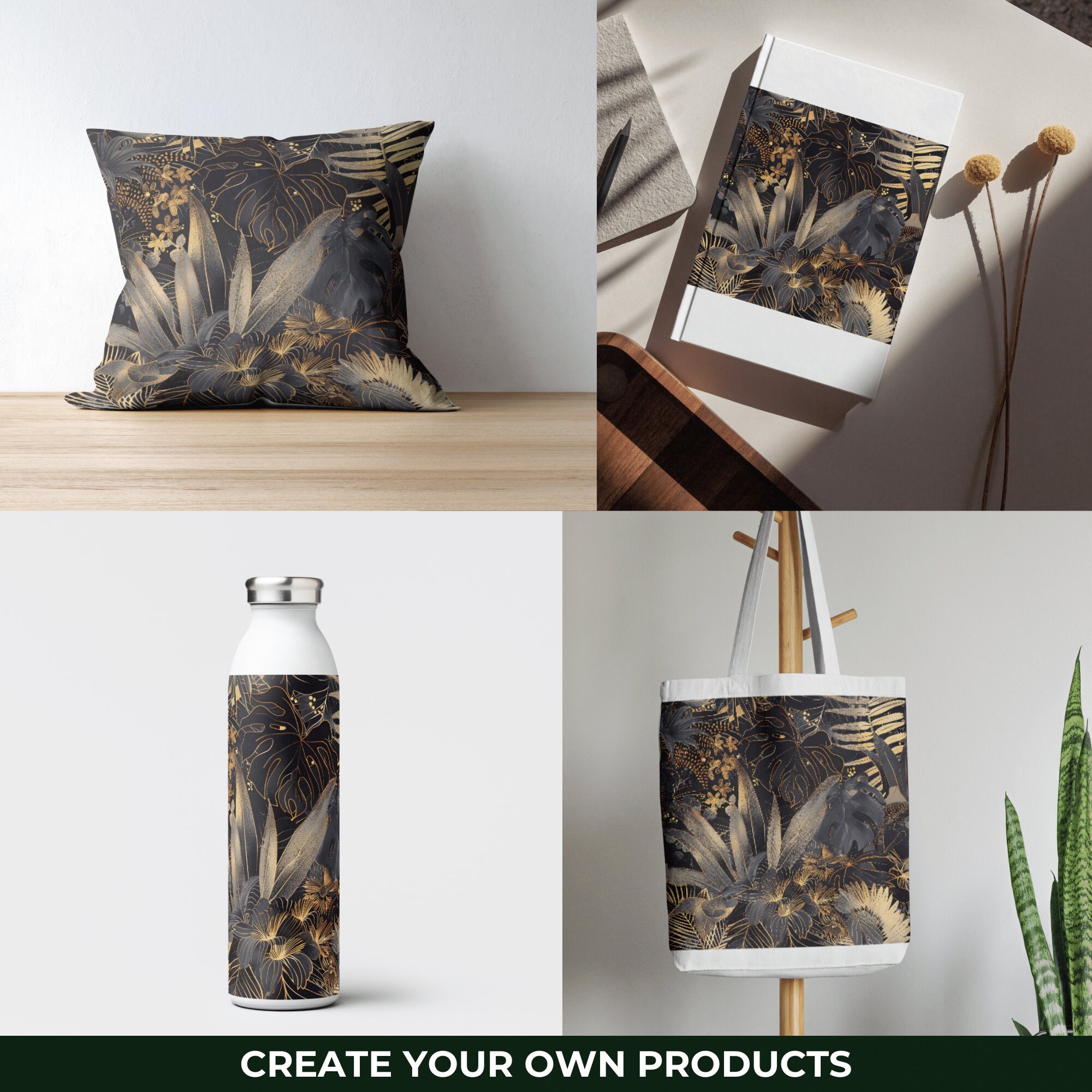 Jungle Wallpaper Seamless Pattern Downloadable Jungle Pattern File Gold ...