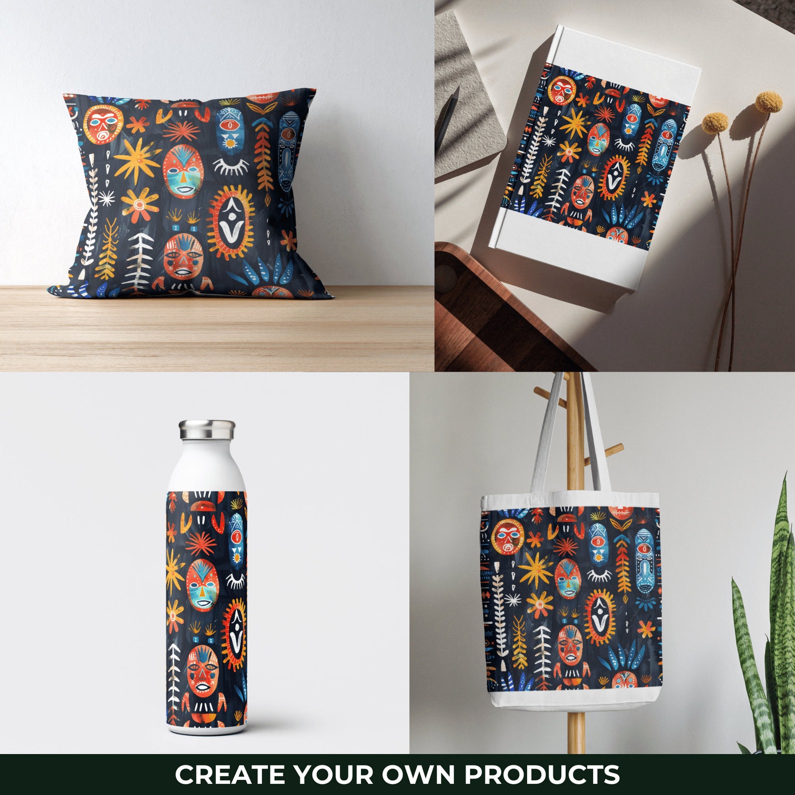 Tiki Seamless Pattern Tiki Mask Pattern Seamless Tiki Print Tiki ...