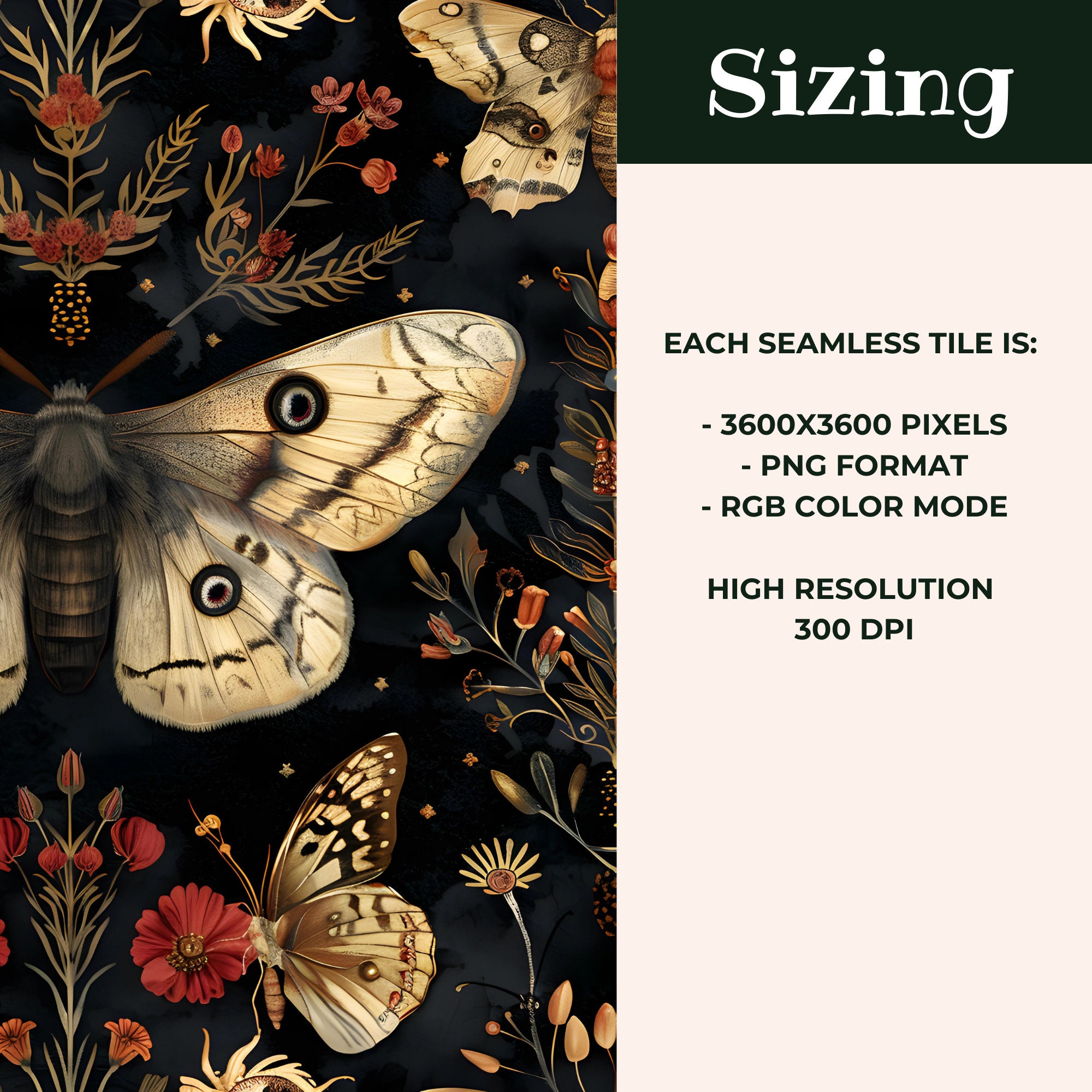 Moths Seamless Pattern Moth Wallpaper Moths Botanical Print Night Moths Digital Paper Moth ...