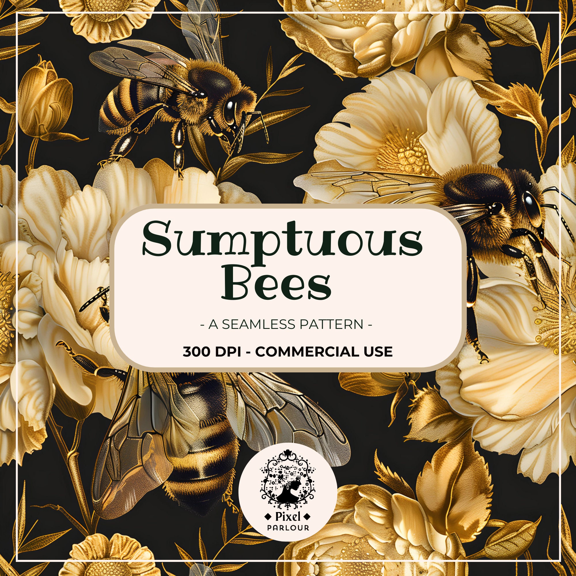 Bee Flower Seamless Pattern Bee Pattern Wallpaper Bee Botanical Print ...