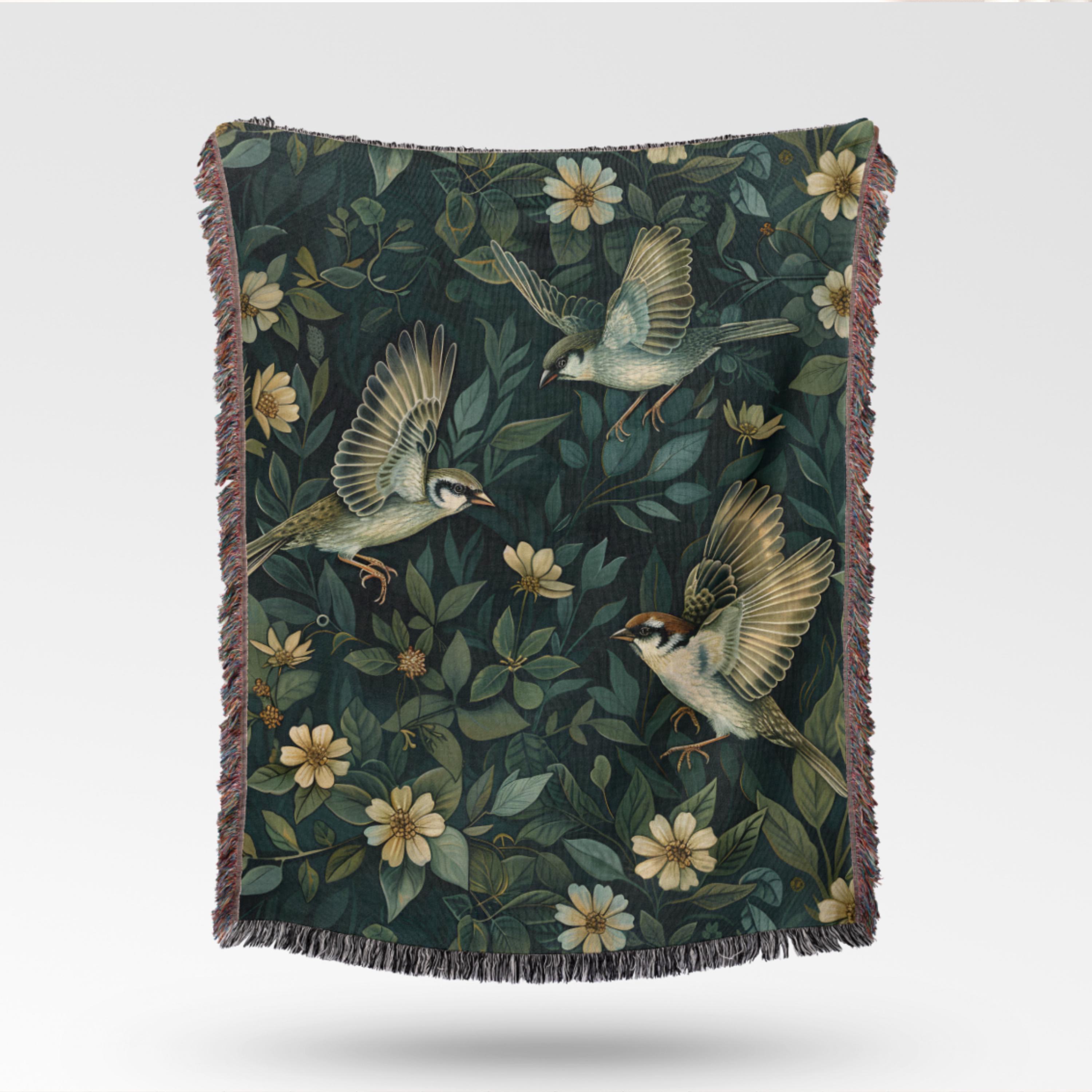 Woodland Blanket Dark Cottagecore Bird Blanket Bird Tapestry Monogram ...