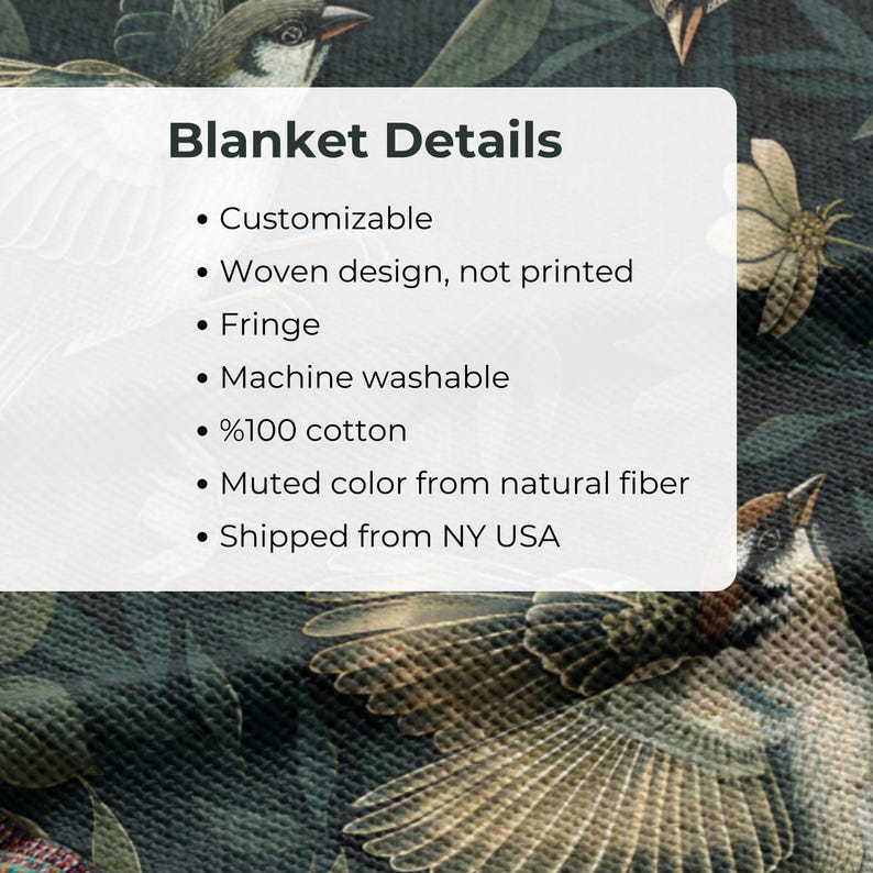 Woodland Blanket Dark Cottagecore Bird Blanket Bird Tapestry Monogram ...