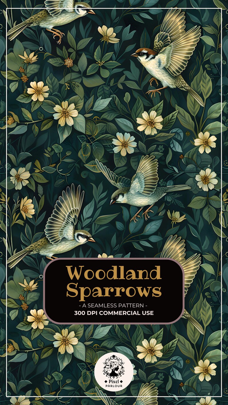 Woodland Pattern Birds Seamless Paper Woodland Sparrows Pattern Bird ...