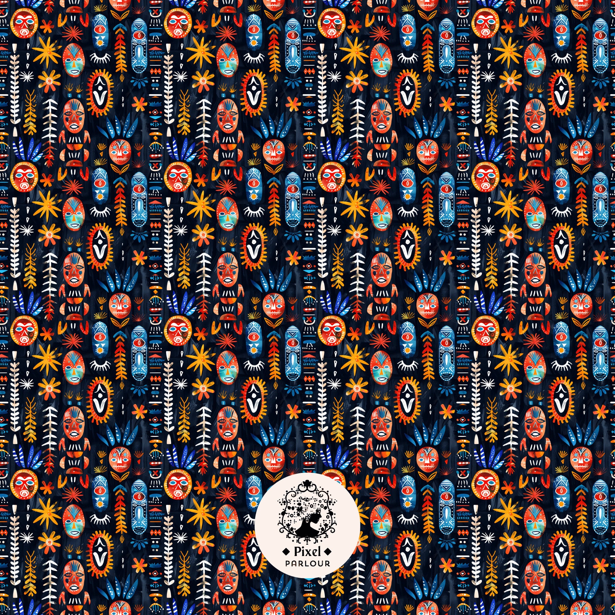 Tiki Seamless Pattern Tiki Mask Pattern Seamless Tiki Print Tiki ...