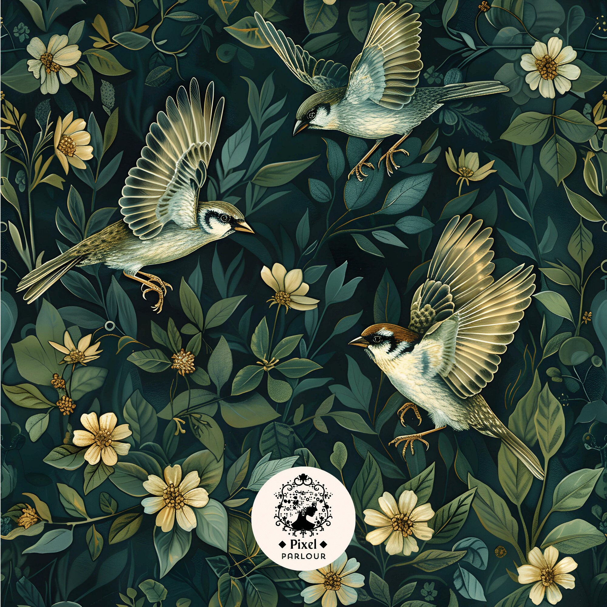 Woodland Pattern Birds Seamless Paper Woodland Sparrows Pattern Bird ...