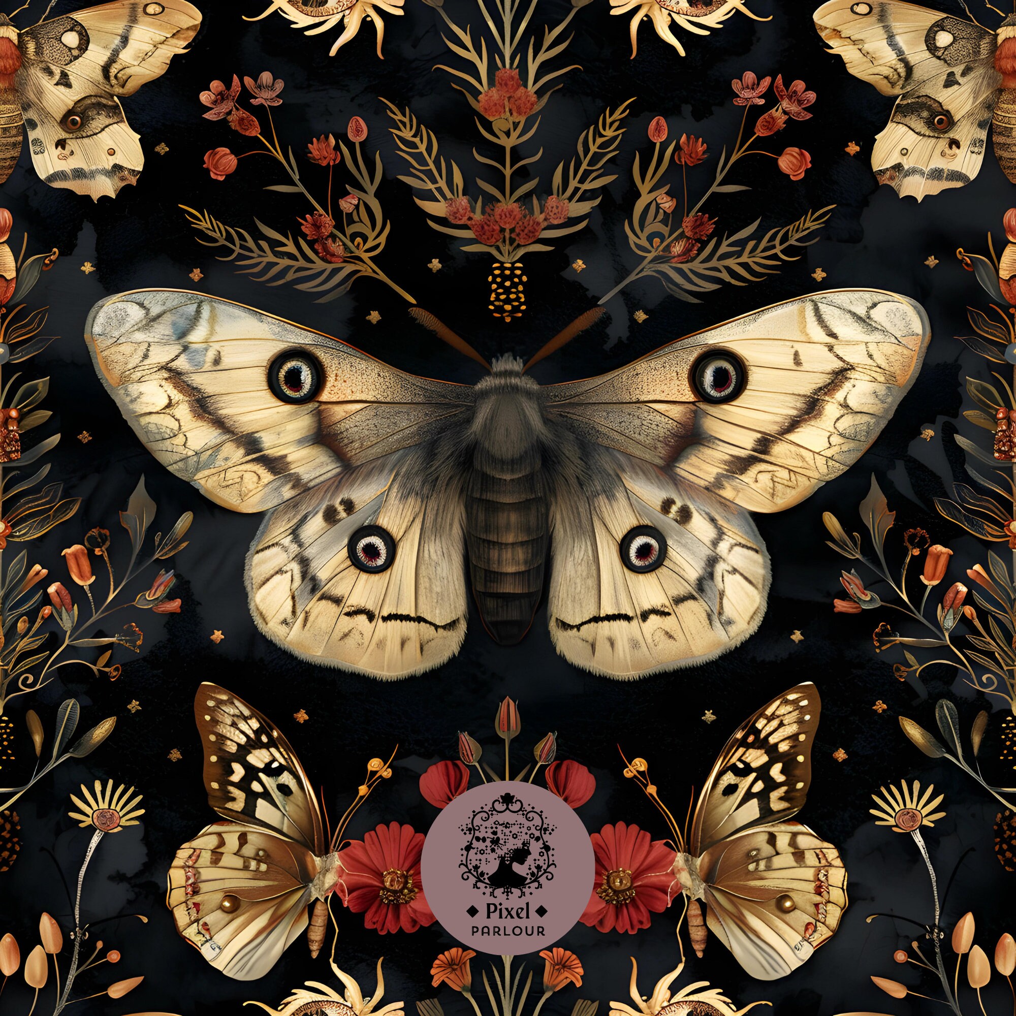 Moths Seamless Pattern Moth Wallpaper Moths Botanical Print Night Moths Digital Paper Moth ...