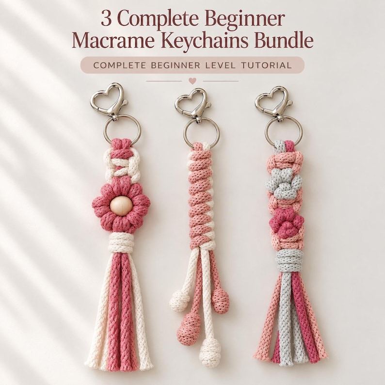 3 Complete Beginner Macrame Keychains PDF Tutorial Bundle | Detailed ...
