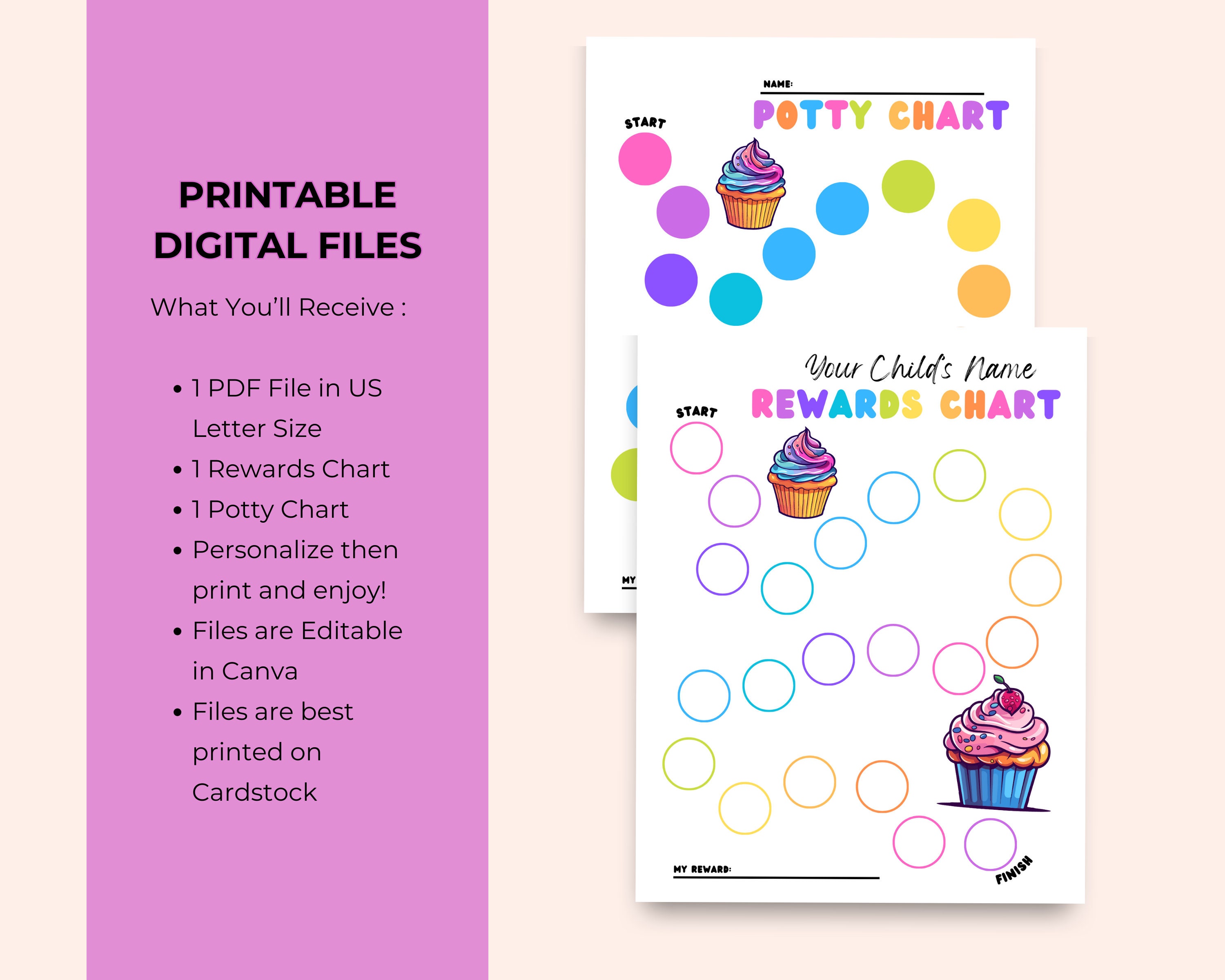 Girl Potty Chart Rewards Chart for Kids Potty Training Chart Girl ...