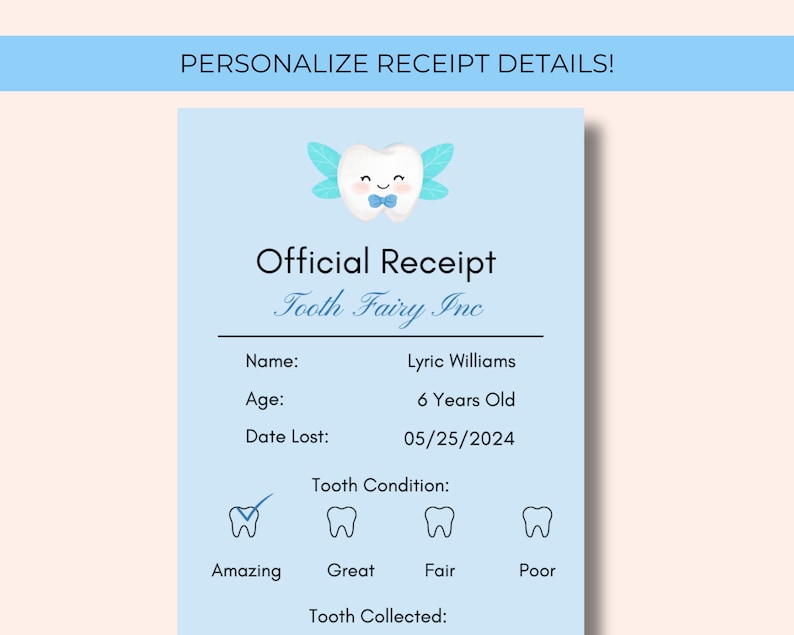 Boy Tooth Fairy Receipt | Editable Letter (digital Download) - Etsy
