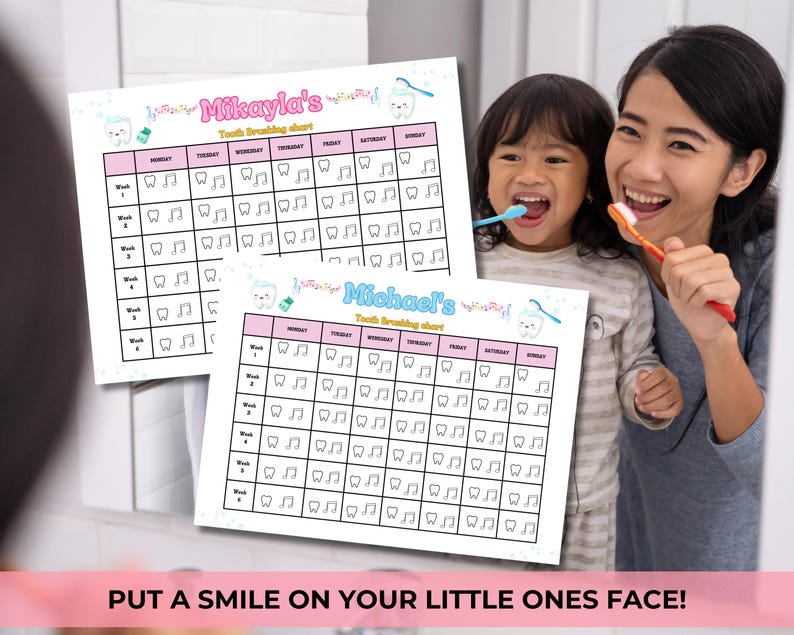 Editable Kids Tooth Brushing Chart, Toddler Routine (digital Download ...