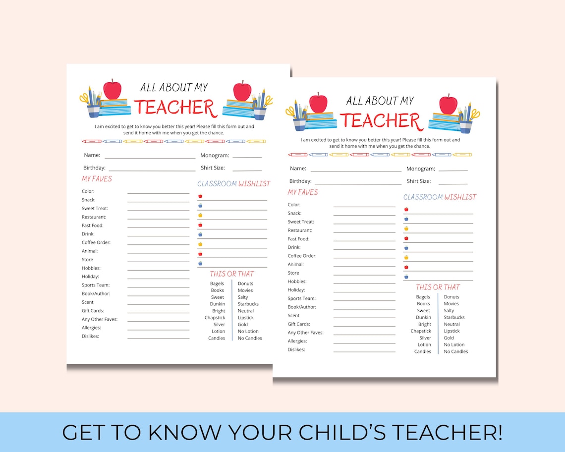 Teacher Favorites Survey, Back to School Questionnaire (digital ...