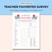 Teacher Favorites Survey, Back to School Questionnaire (digital ...