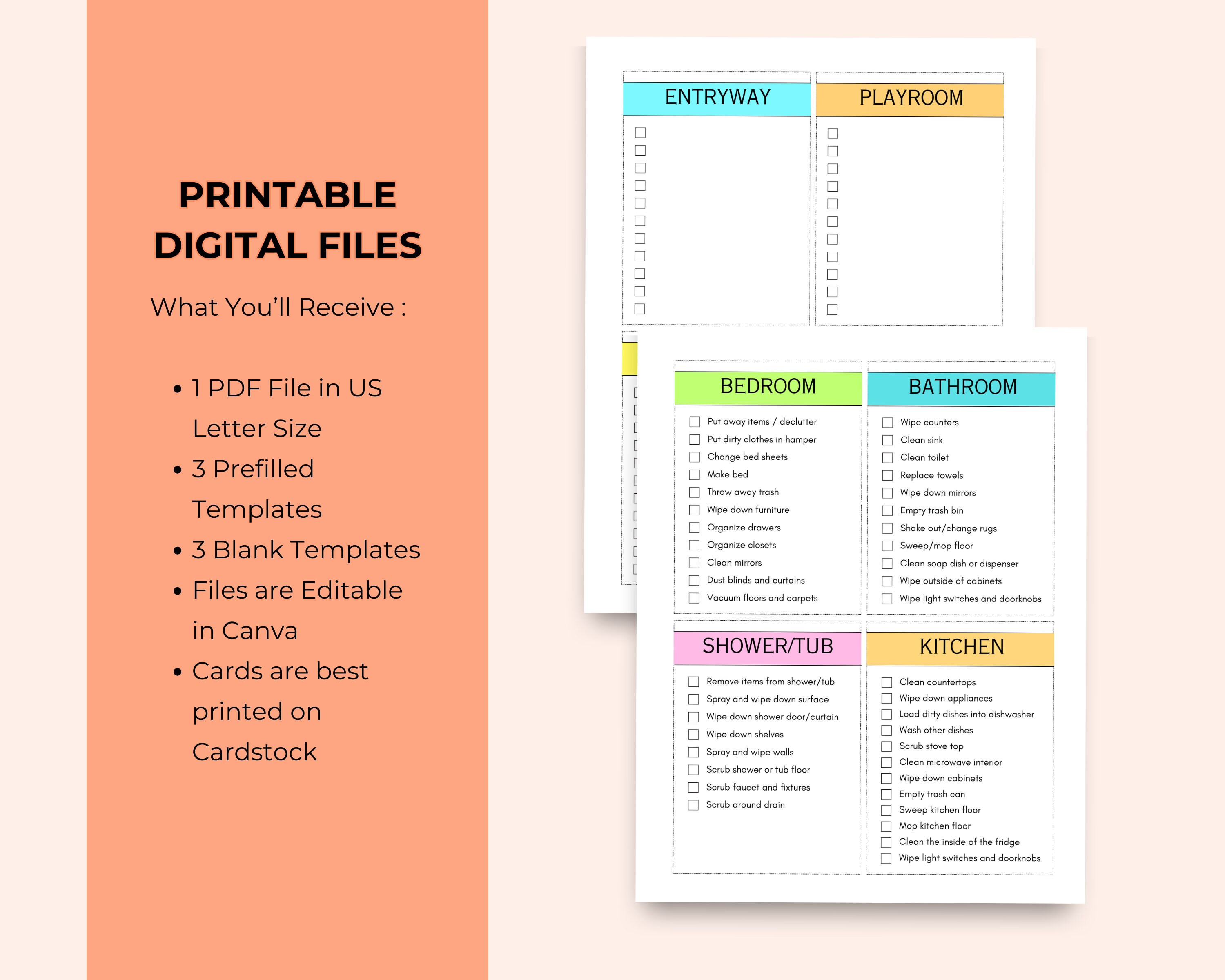 Cleaning Checklist Cards Editable Chore Cards Adhd Cleaning Checklist ...