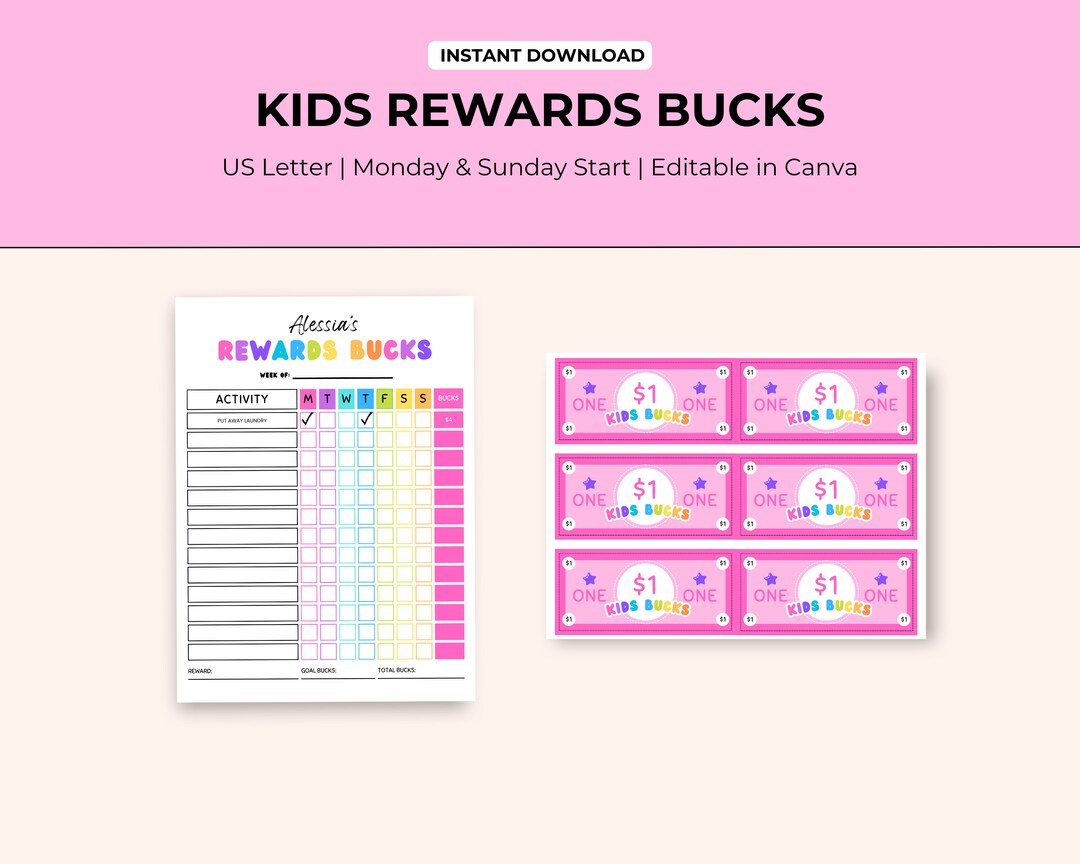 Reward Bucks Chart | Reward Bucks for Kids | Kids Reward Bucks | Chore ...