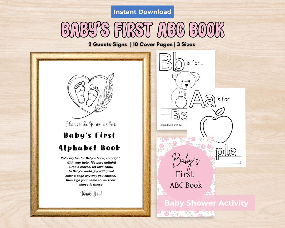 ABC Coloring Book, Baby's First ABC Book, Baby Shower Game, Baby ...