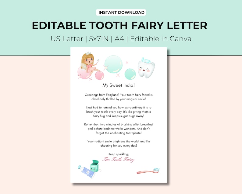Editable Tooth Fairy Letter | Tooth Fairy Printable | Tooth Fairy Note ...