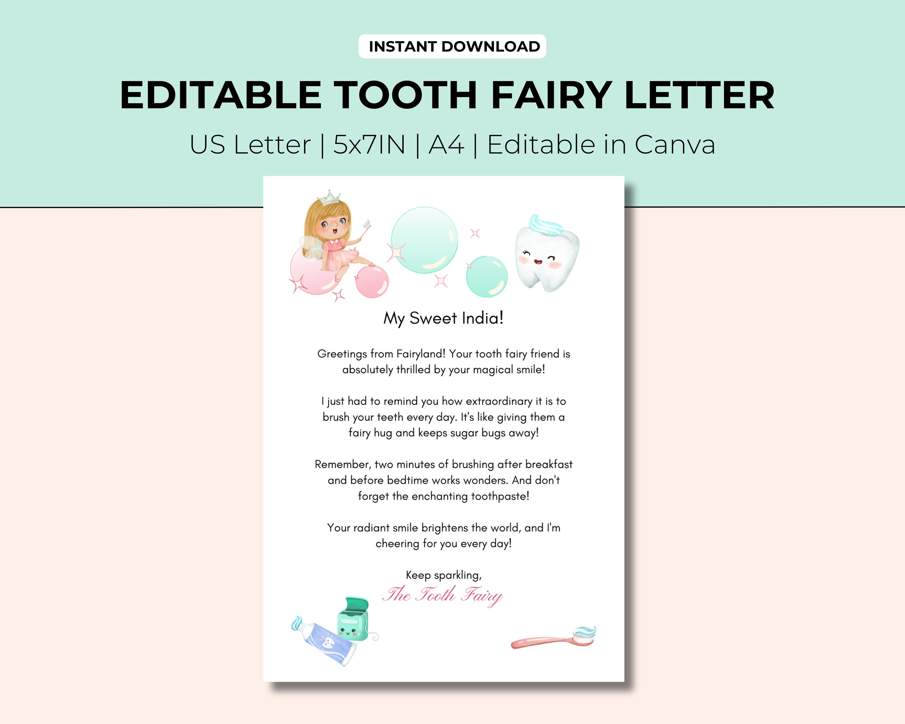 Editable Tooth Fairy Letter Tooth Fairy Printable Tooth Fairy Note ...