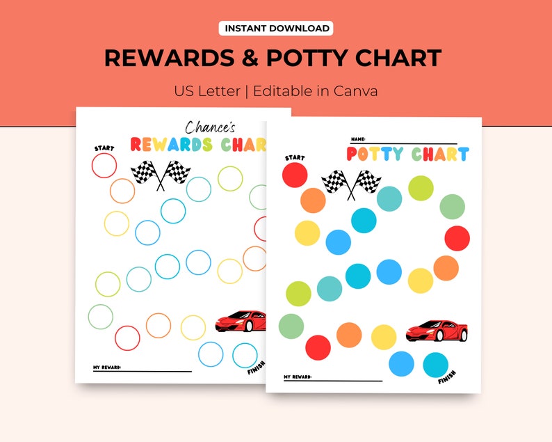 Race Car Potty Chart | Potty Training Chart Boys | Boys Potty Training ...