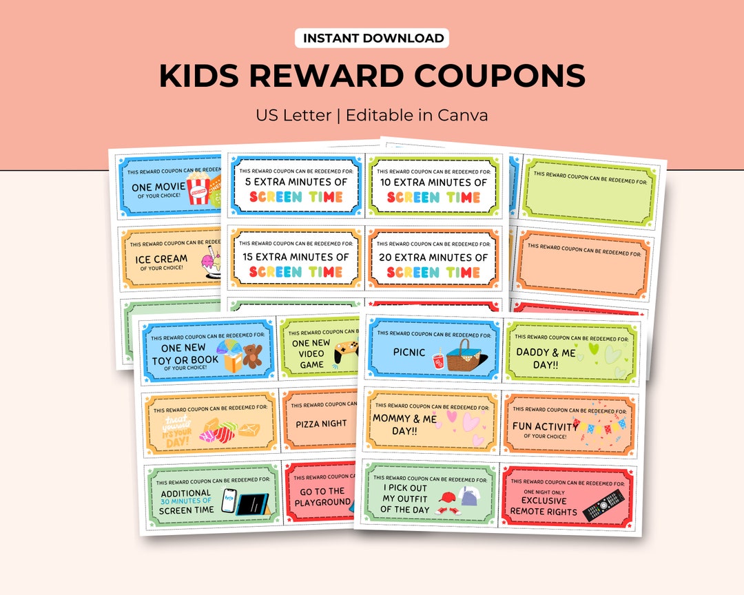 Kids Reward Coupons: Editable Activity Tickets (PDF) - Etsy
