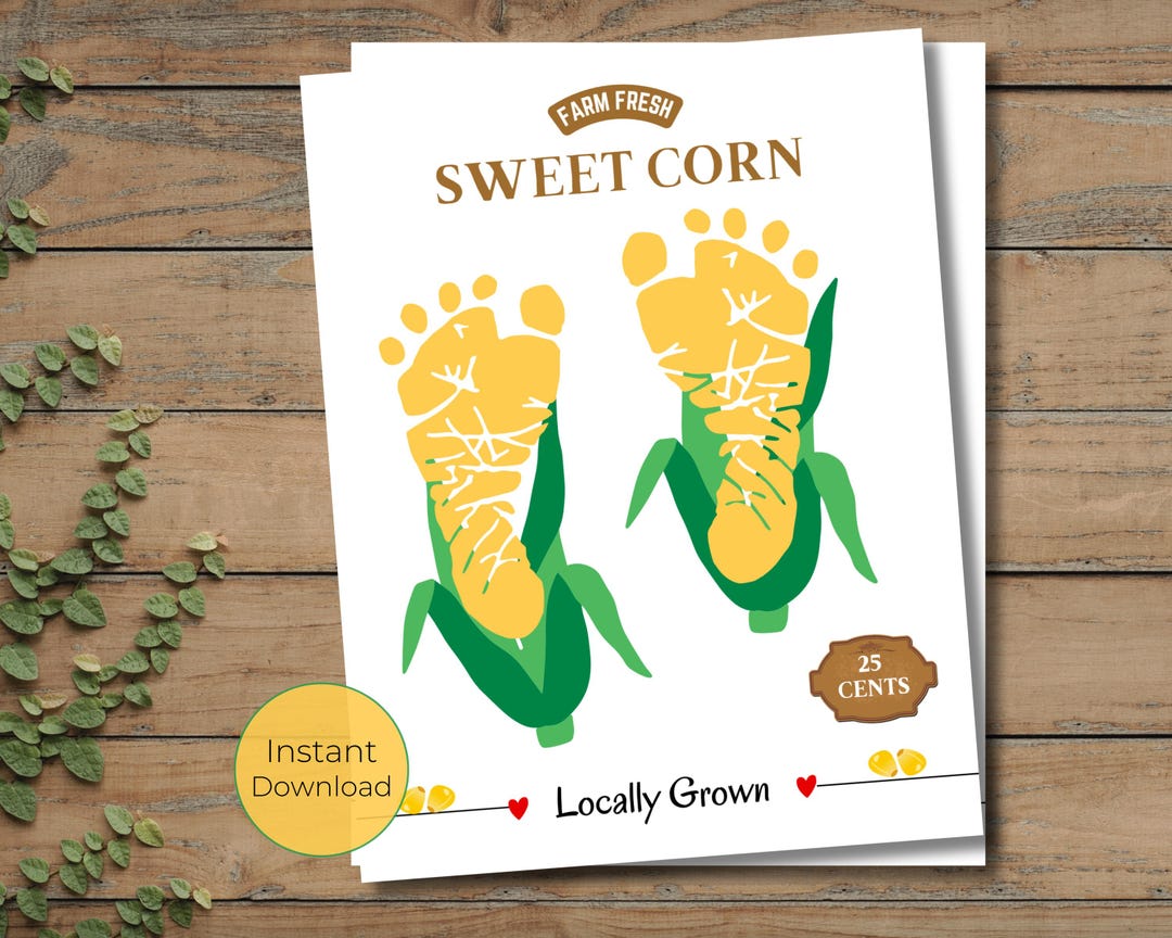 Sweet Corn Footprint Handprint Craft, Fall Footprint, Fall Footprint ...