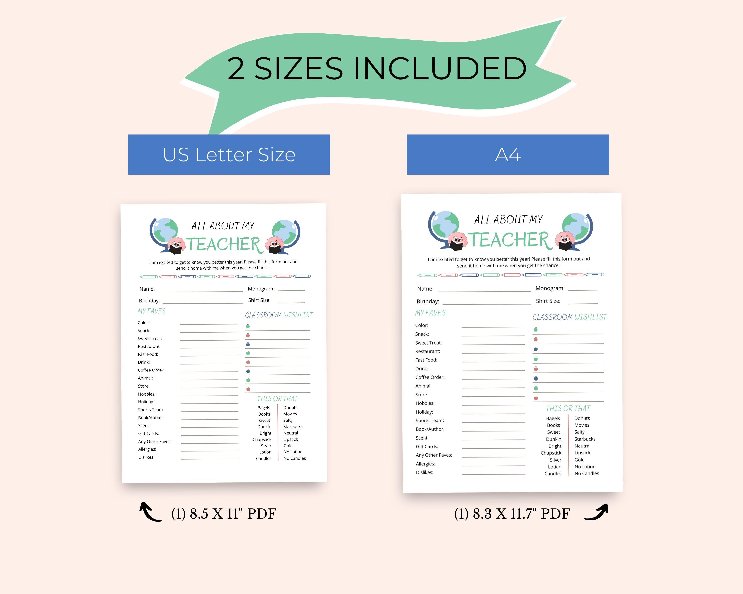All About My Teacher Printable, Teacher Favorites Survey, Teacher ...