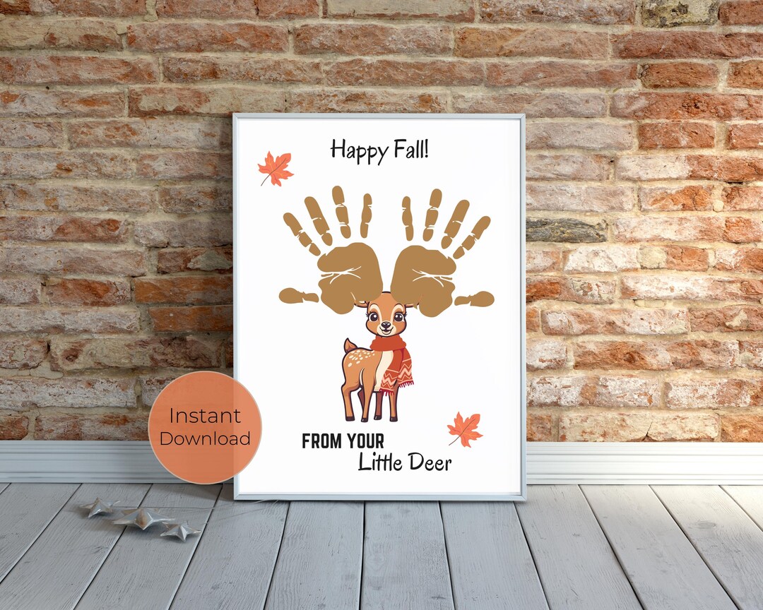 Happy Fall Handprint Art, Fall Deer Handprint Craft, Thanksgiving Deer ...