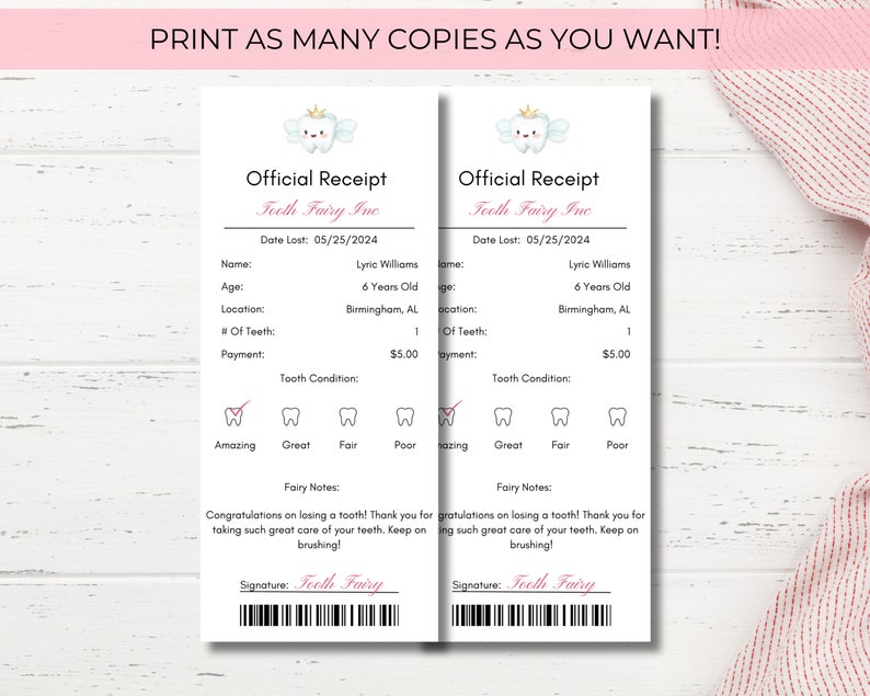 Tooth Fairy Receipts Editable Tooth Fairy Letter First Lost Tooth Last ...