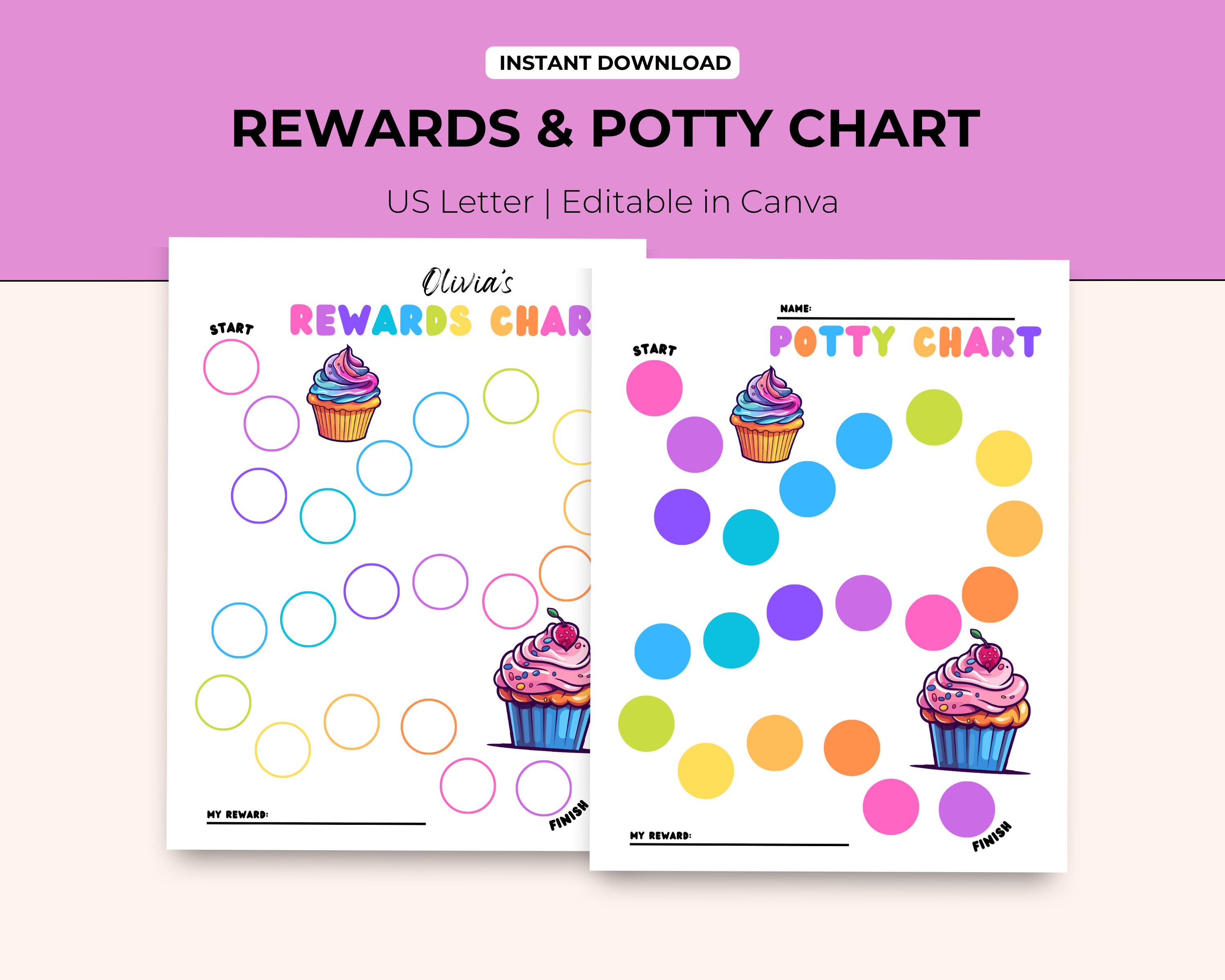 Girl Potty Chart Rewards Chart for Kids Potty Training Chart Girl ...