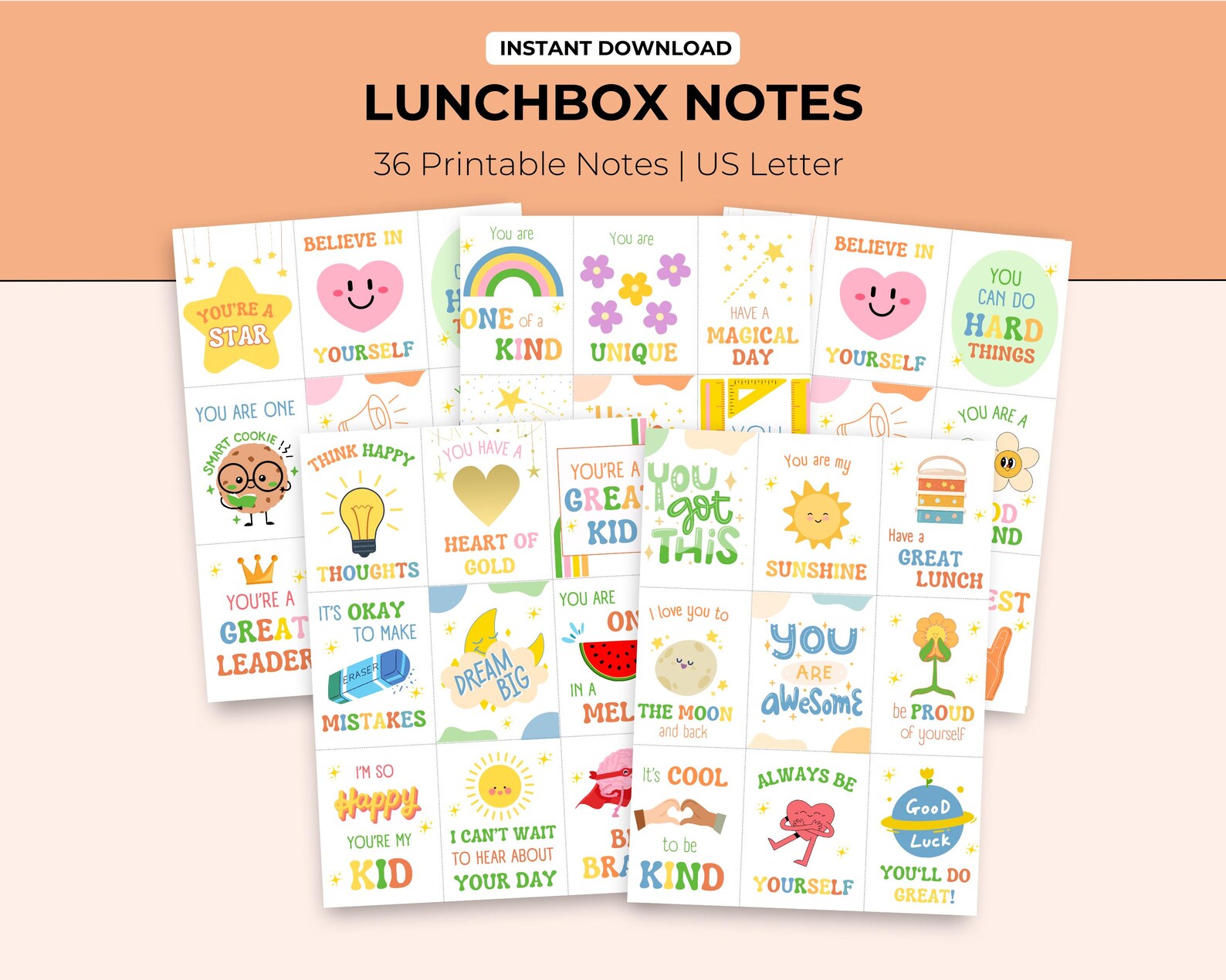 Lunchbox Notes for Kids, Printable Lunchbox Notes, Positive Notes ...