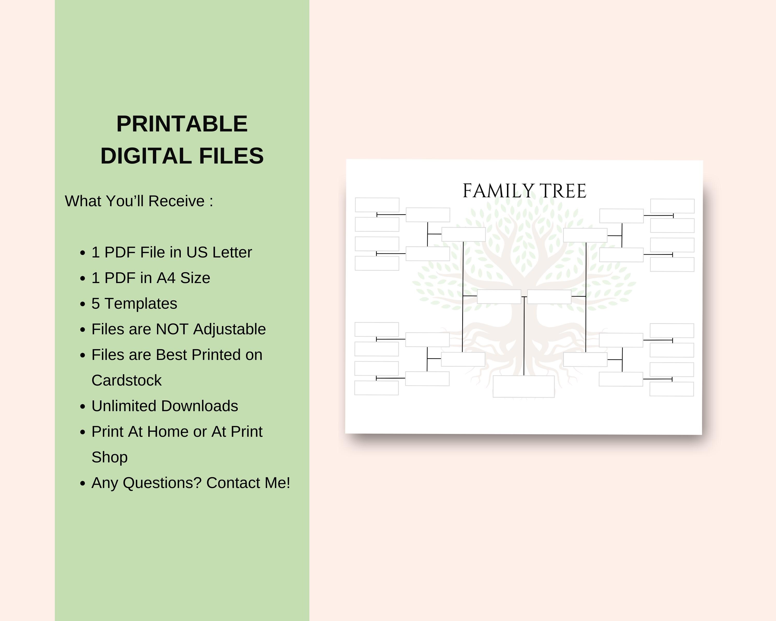 Editable Family Tree Chart: 5-6 Generation Genealogy (digital Download ...