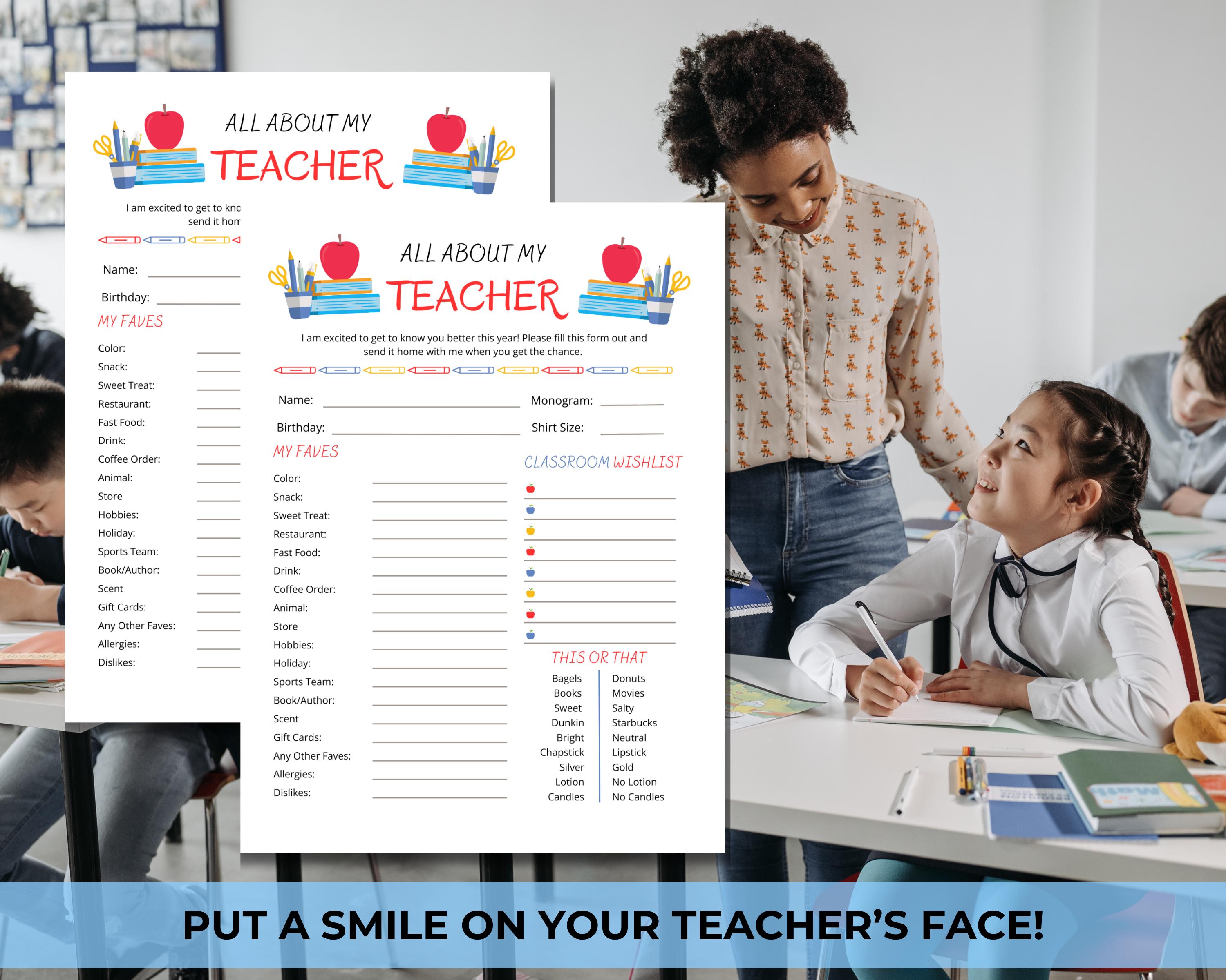 All About My Teacher, Teacher Favorite Things, Teacher Questionnaire ...