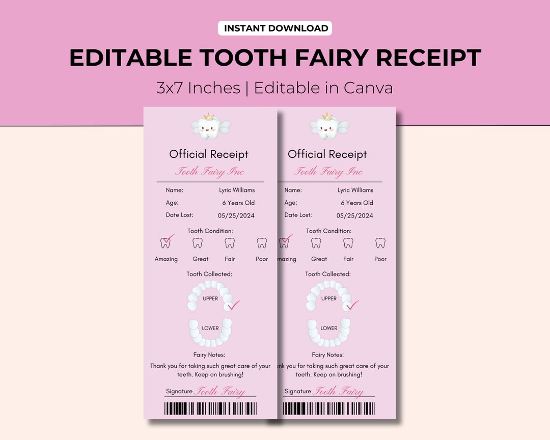 Editable Tooth Fairy Receipt | Printable Keepsake (digital Download) - Etsy