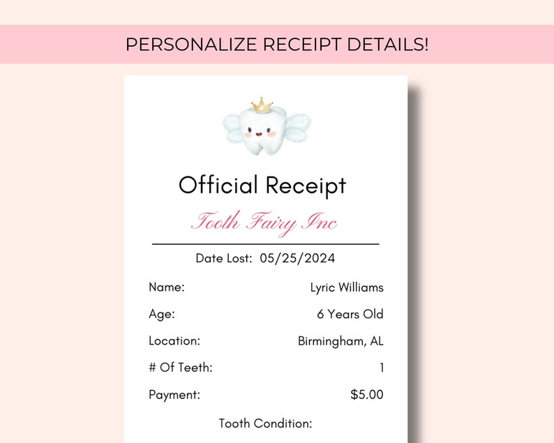 Tooth Fairy Receipts Editable Tooth Fairy Letter First Lost Tooth Last ...