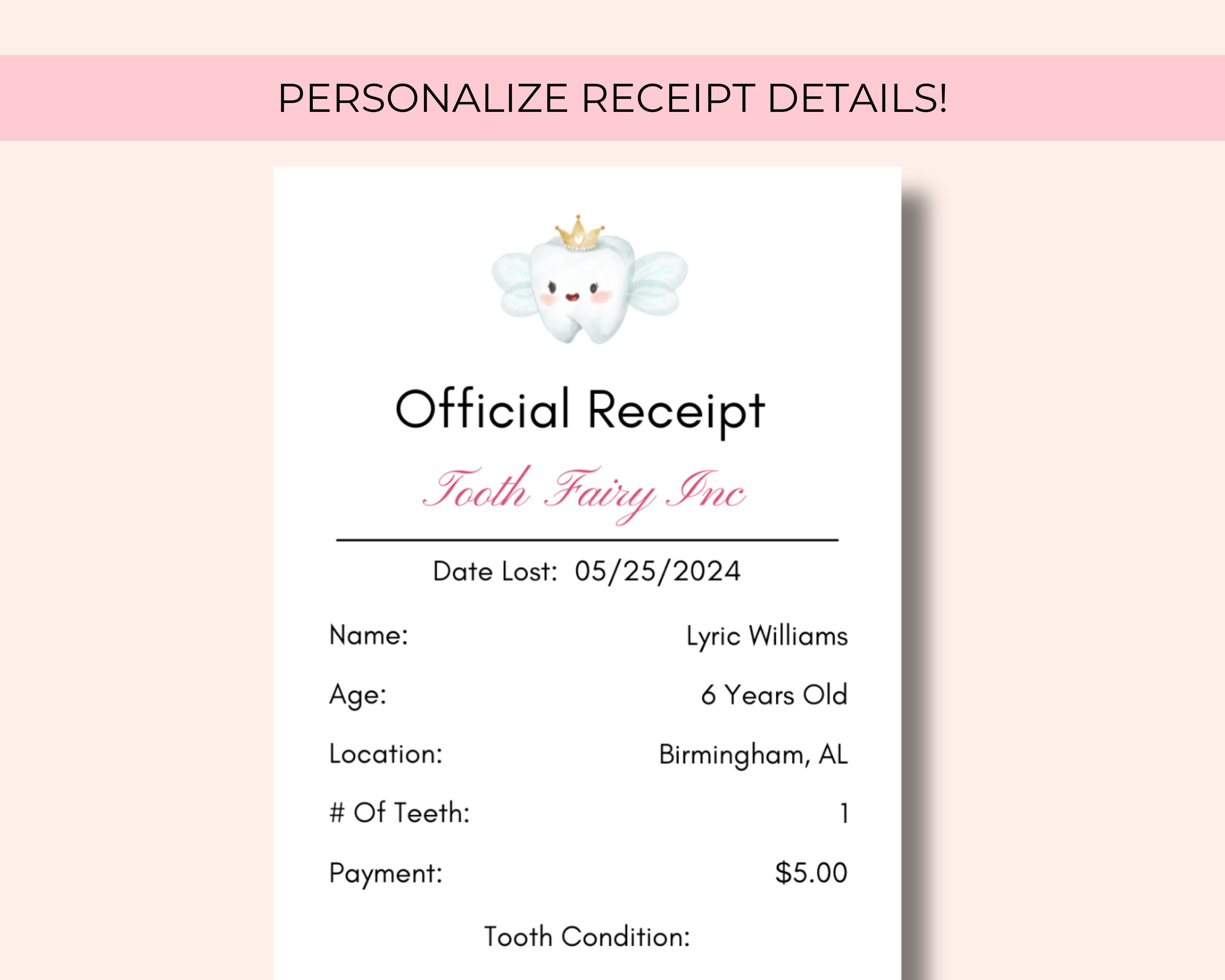 Tooth Fairy Receipts Editable Tooth Fairy Letter First Lost Tooth Last ...
