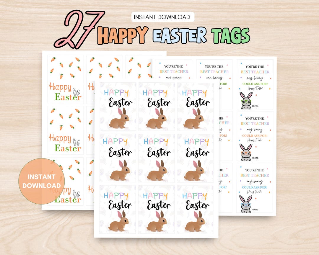 Easter Gift Tags, Easter Basket Tag, Happy Easter Tags, Easter Bunny ...