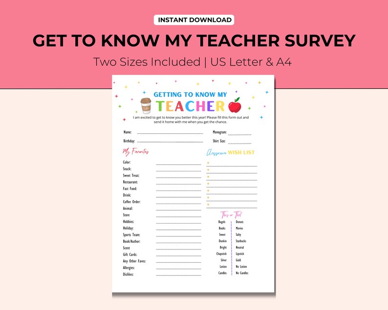 Get to Know My Teacher, All About My Teacher Printable, Teacher ...