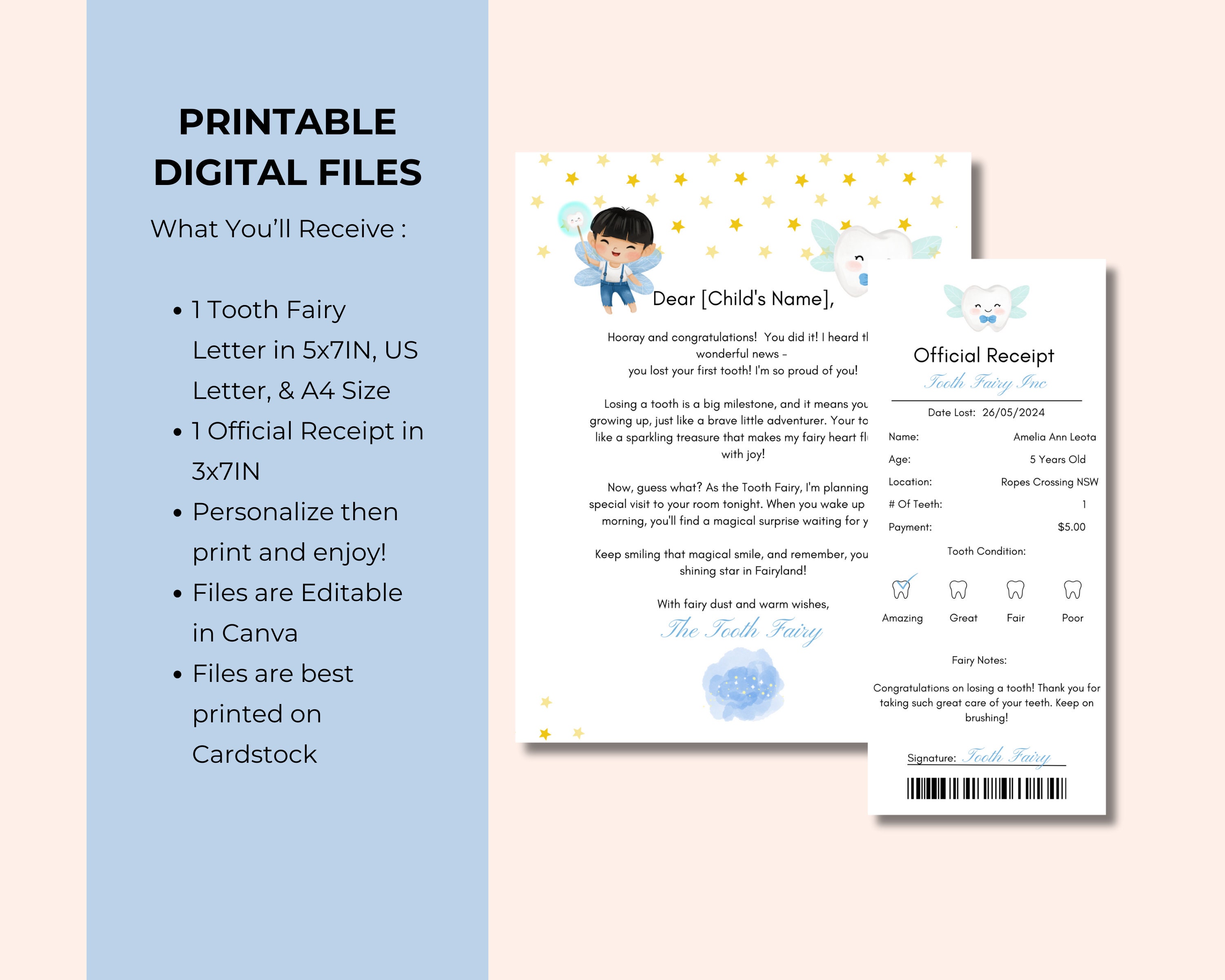 Boy Tooth Fairy Letter Editable Tooth Fairy Letter Tooth Fairy Receipt ...