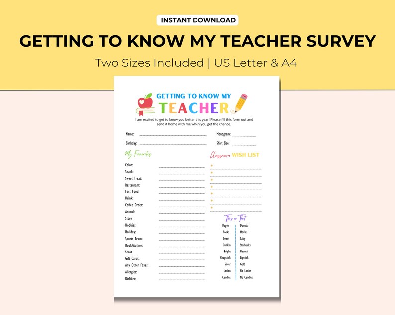 Getting to Know My Teacher, Teacher Favorite Things, All About My ...