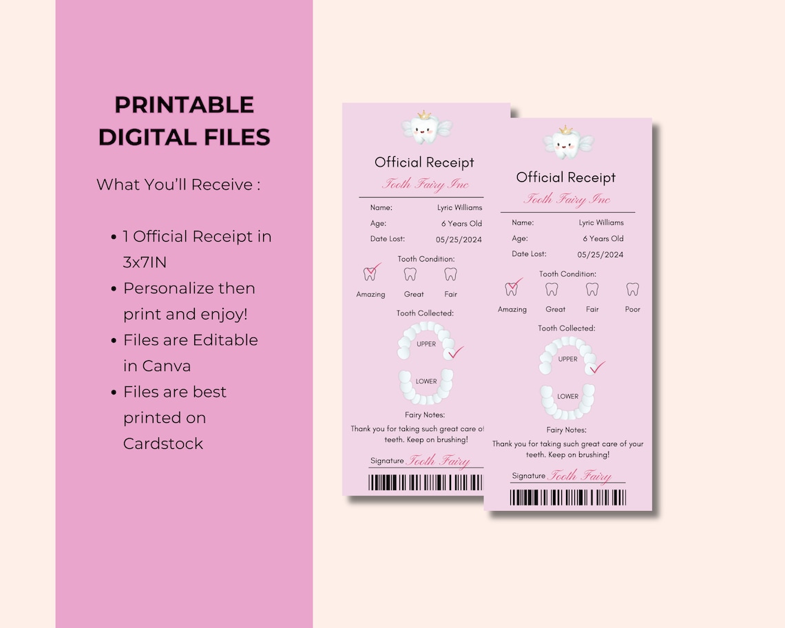 Tooth Fairy Printable Tooth Fairy Receipts Editable Tooth Fairy Letter ...