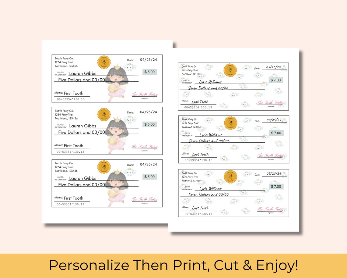 Tooth Fairy Check | Tooth Fairy Money Printable | Tooth Fairy Voucher ...