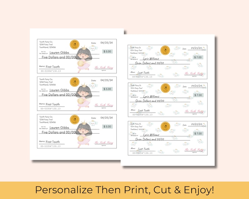 Tooth Fairy Check | Tooth Fairy Money Printable | Tooth Fairy Voucher ...