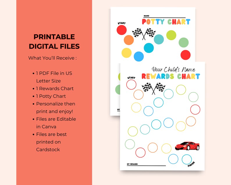 Race Car Potty Chart | Potty Training Chart Boys | Boys Potty Training ...