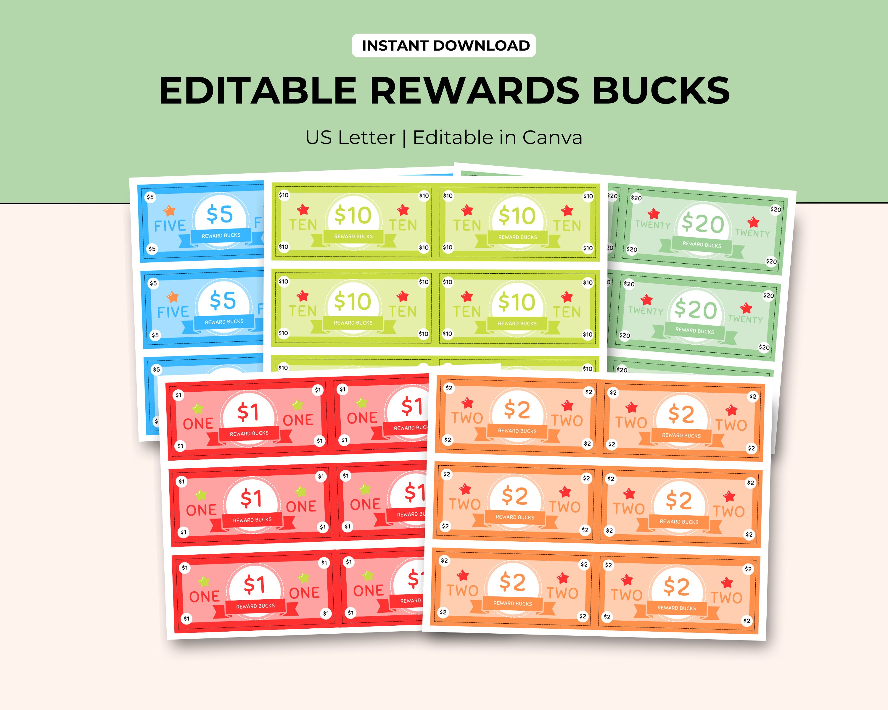 Editable Reward Bucks | Kids Play Money | Printable Play Money | Chore ...